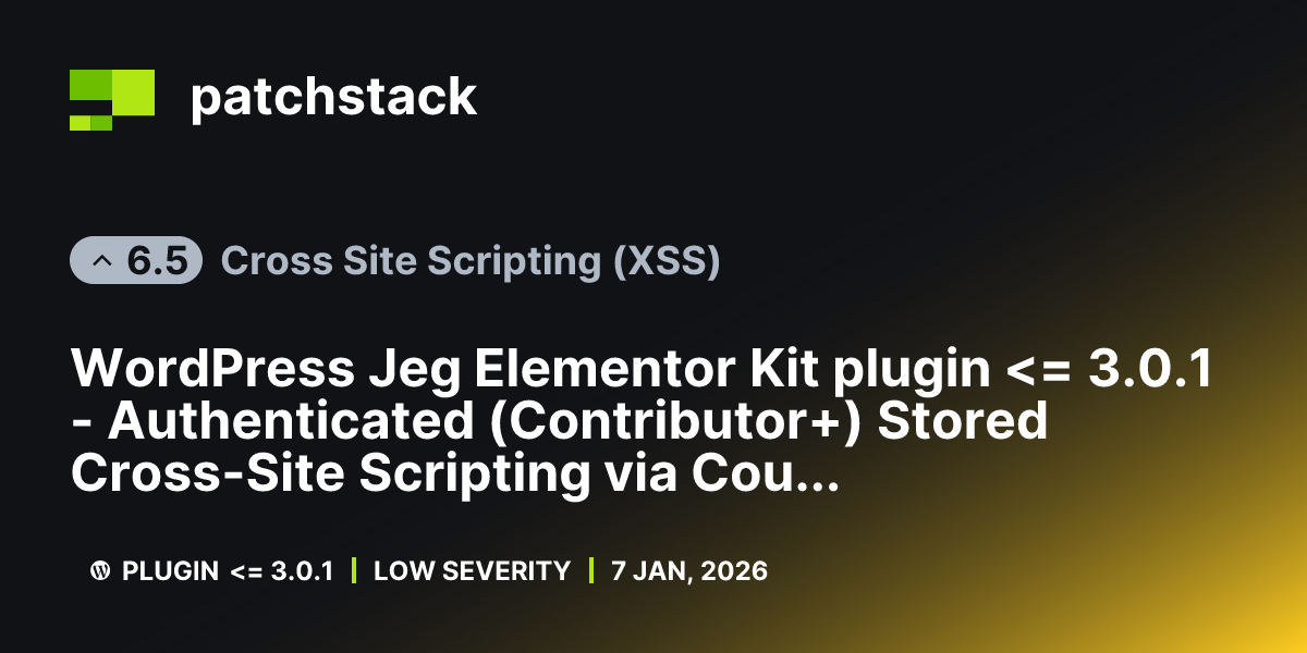 Cross Site Scripting (XSS) in WordPress Jeg Elementor Kit Plugin ...