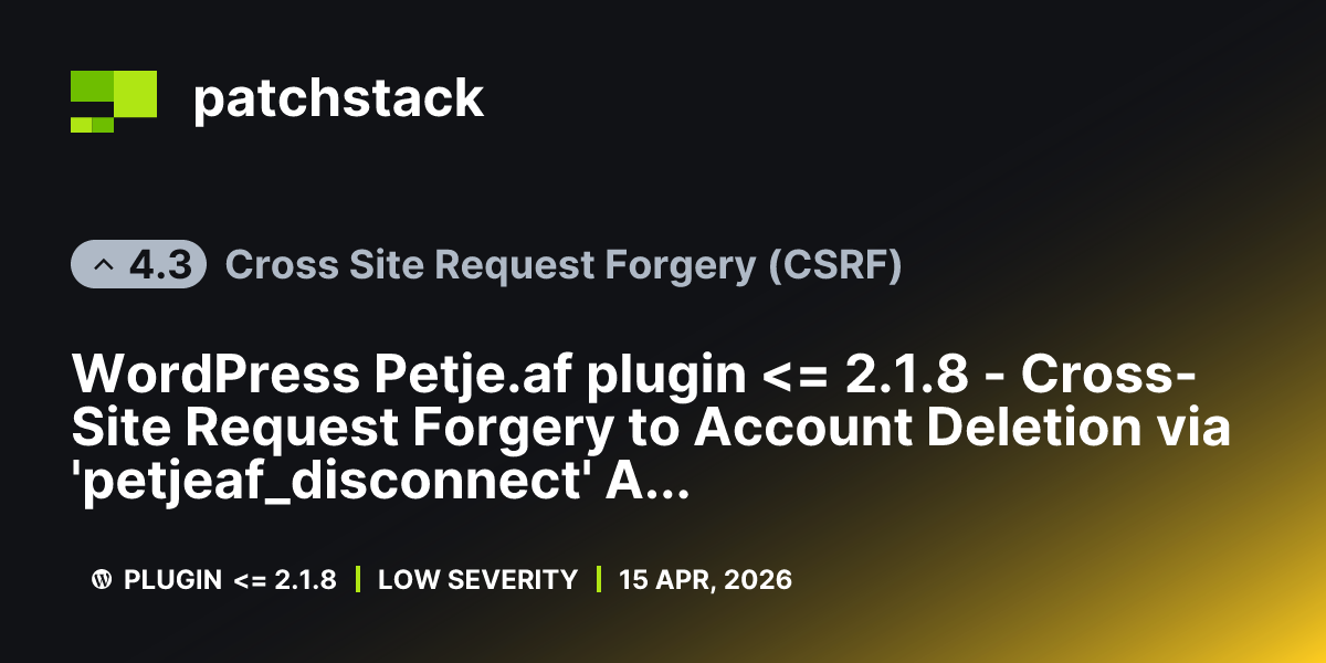 Cross Site Request Forgery (CSRF) in WordPress Petje.af Plugin - Patchstack
