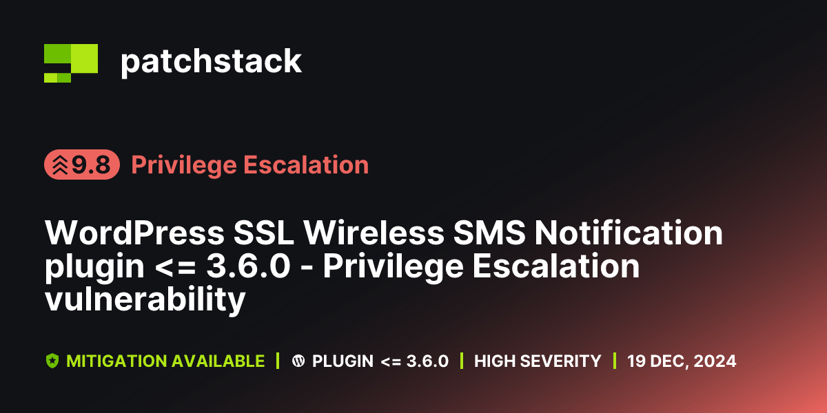 Privilege Escalation in WordPress SSL Wireless SMS Notification Plugin ...