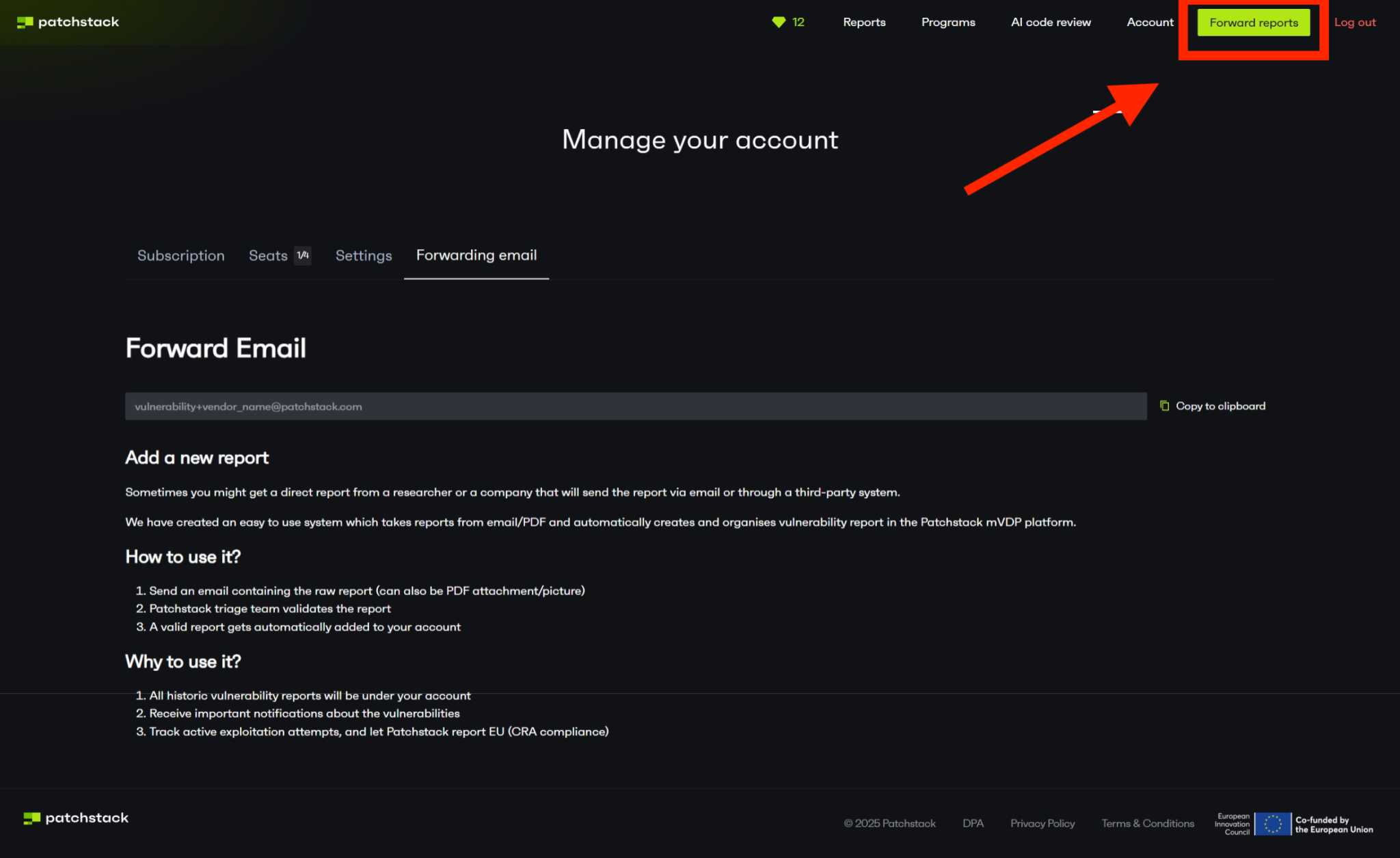 Patchstack managed VDP report forwarding - Patchstack